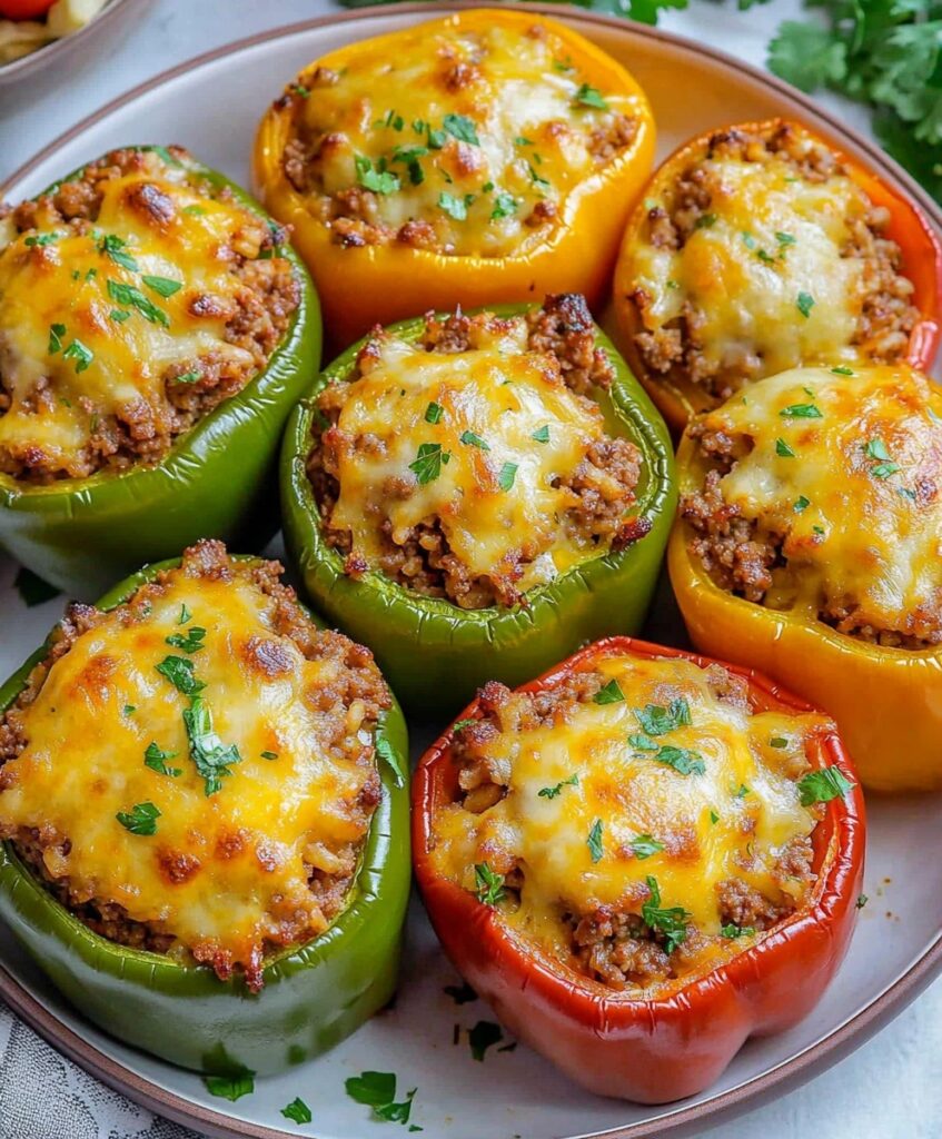 Easy Stuffed Bell Peppers With Ground Beef And Brown Rice Recipe ...