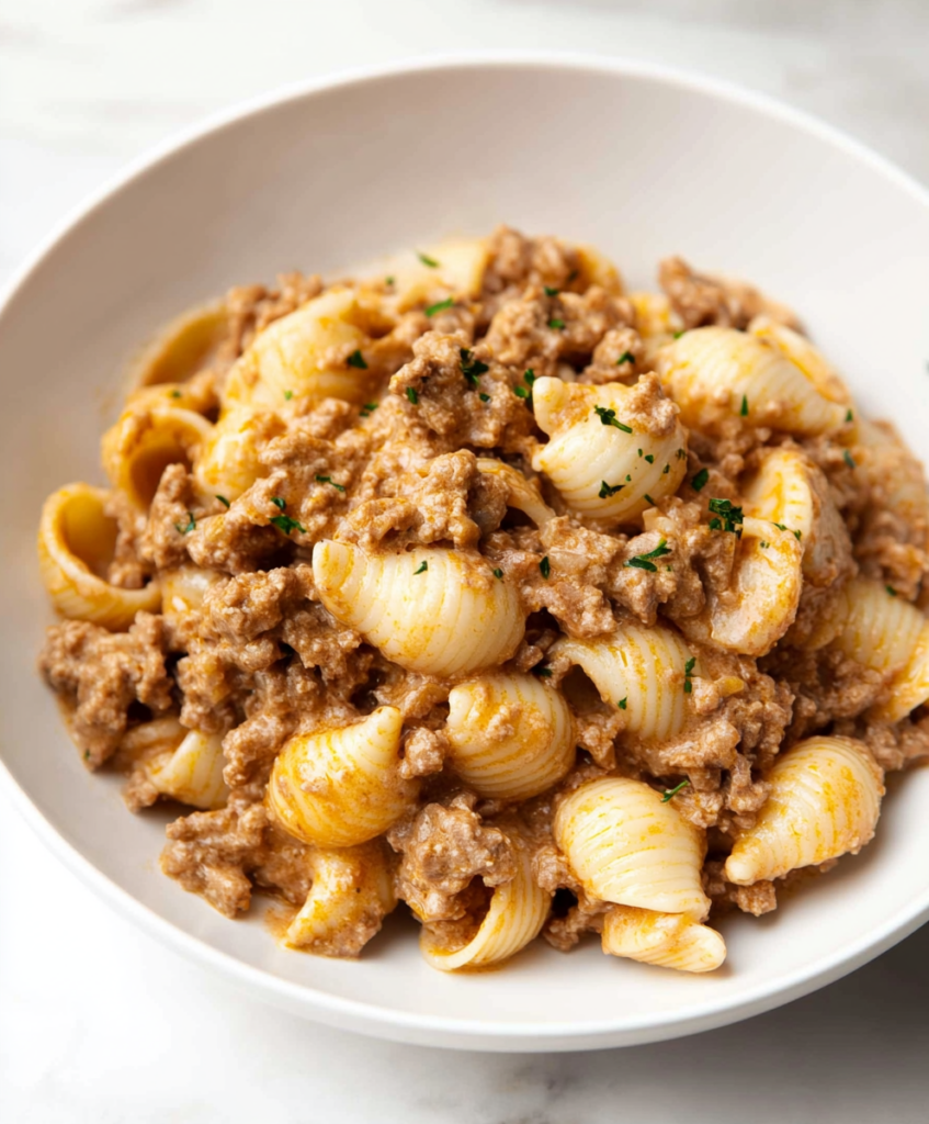 Easy Creamy Beef And Shells Recipe - toprecipelist.com