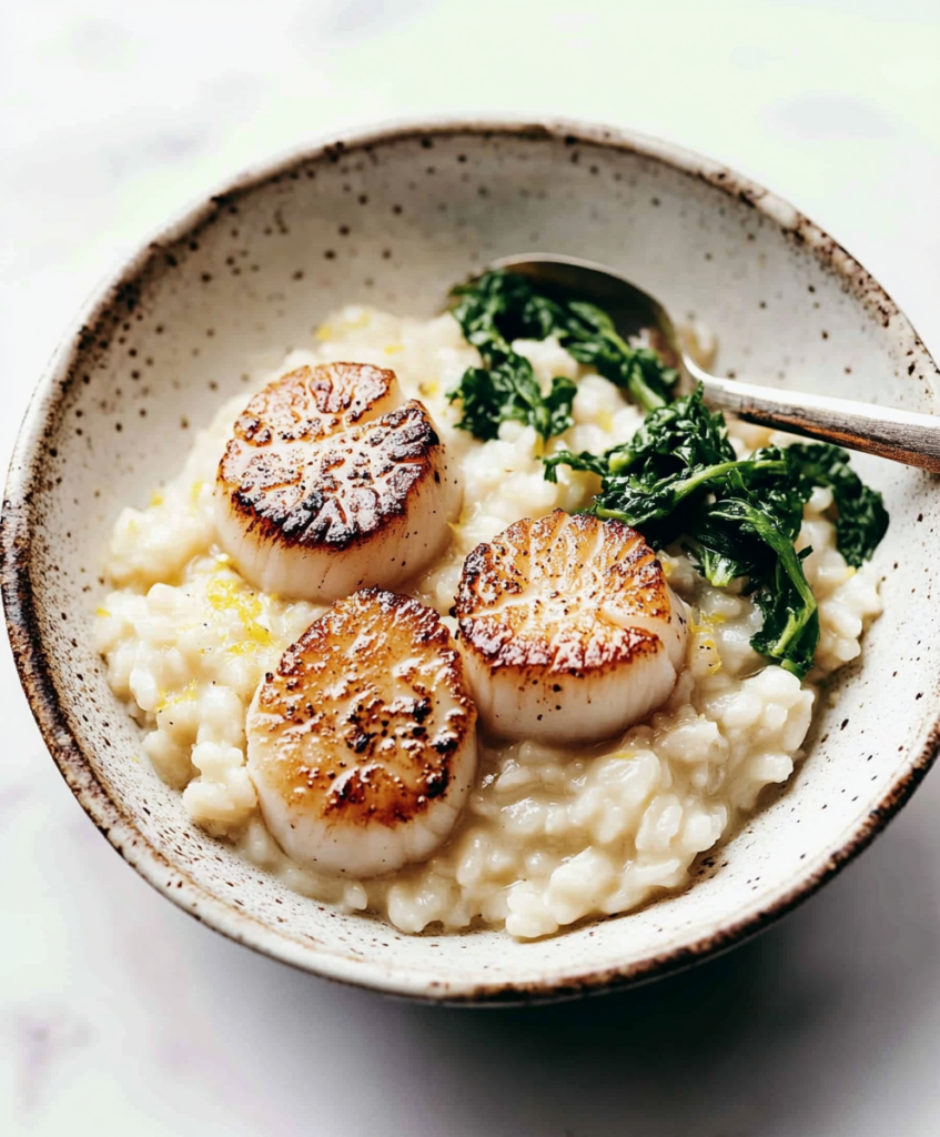 Lemon Butter Scallops Over Parmesan Risotto Recipe - toprecipelist.com