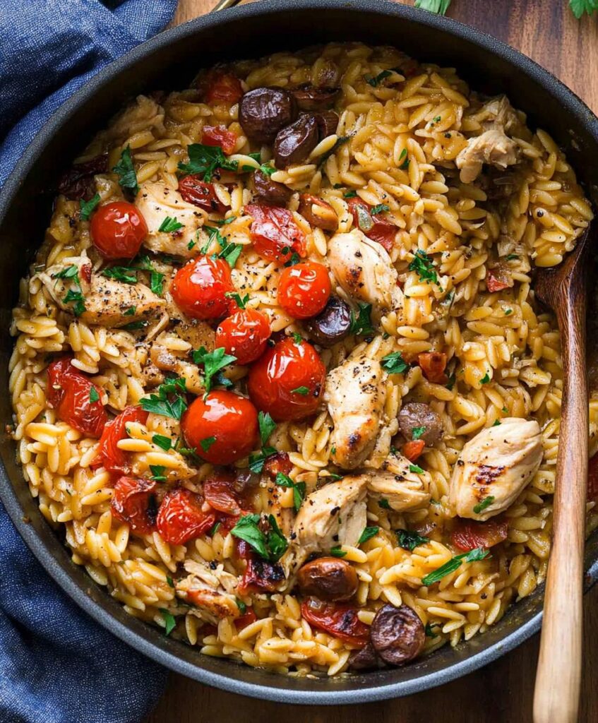One Pot Mediterranean-style Chicken Orzo Recipe - toprecipelist.com
